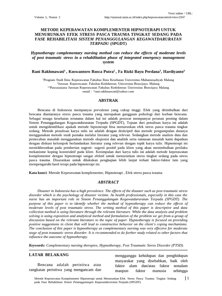 Hipnoterapi untuk Reduksi Stres Trauma | PDF | Psychological Trauma ...