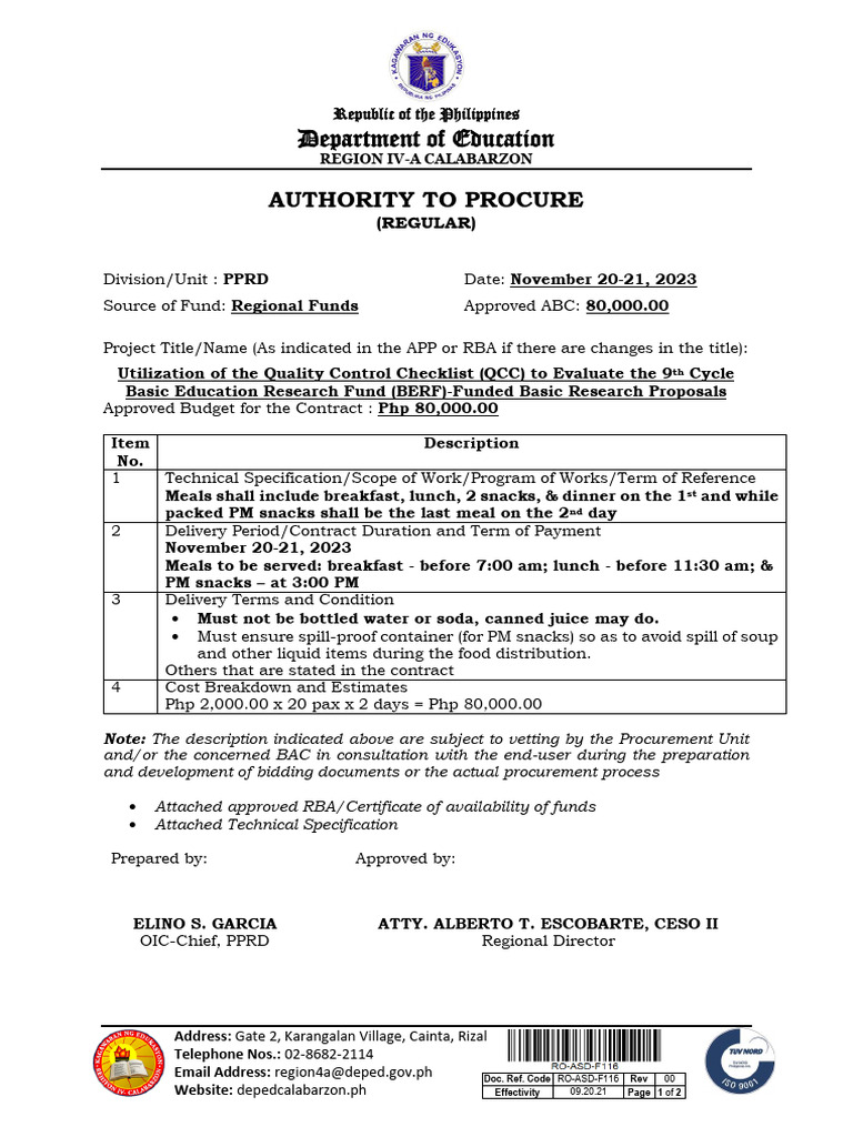 Authority To Procure | PDF