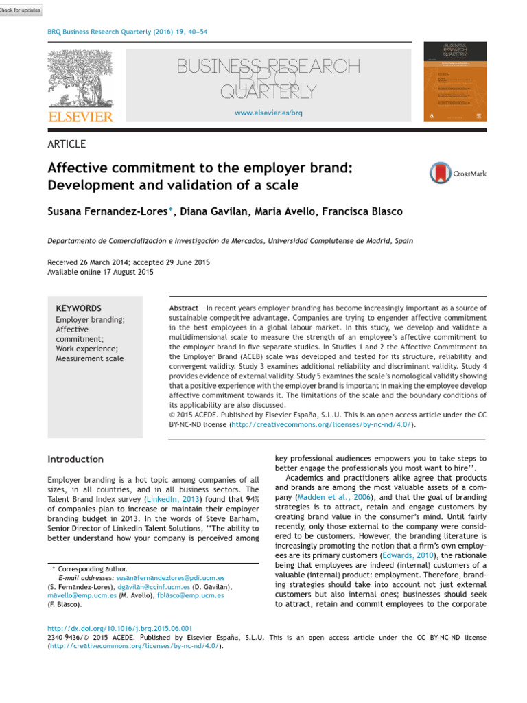 Business Research Quarterly: Affective Commitment To The Employer Brand ...