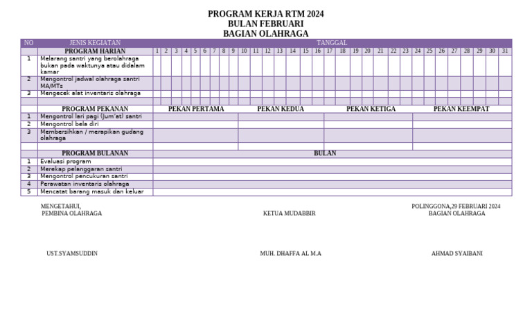 Tabel Proker Olahraga 2024 | PDF