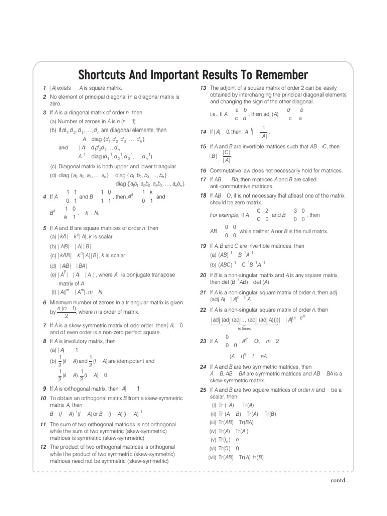 Shortcuts and Important Results To Remember | PDF