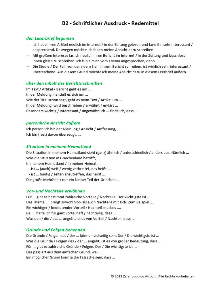 Redemittel - B2 Ausdruck - Binder | PDF