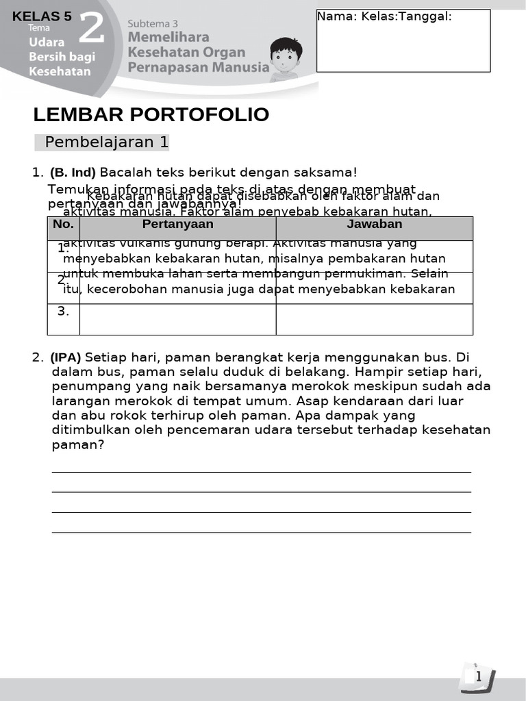 LEMBAR PORTOFOLIO BUPENA 5A Tema 2 Sub 3 | PDF