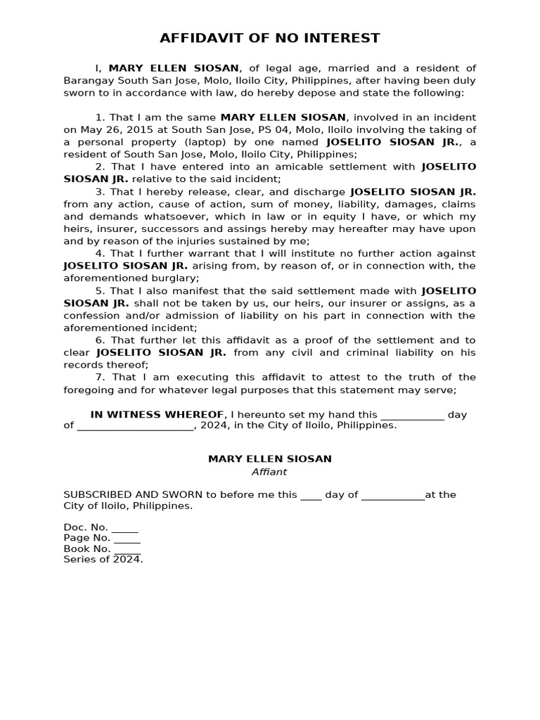 AFFIDAVIT OF NO INTEREST Final | PDF