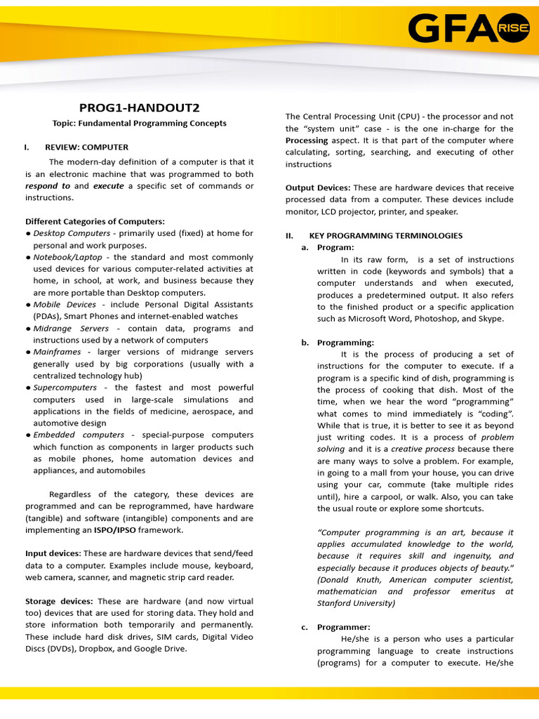 PROG1-Handout 2 | PDF