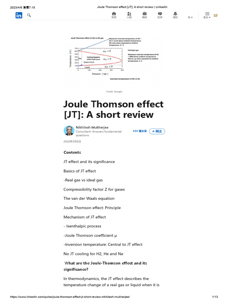 Joule Thomson Effect (JT) - A Short Review | PDF | Gases | Atmosphere
