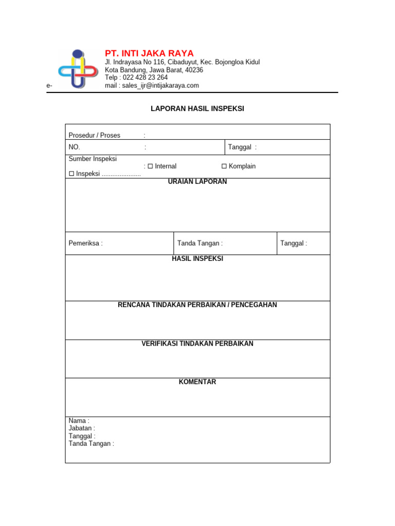 Form Laporan Hasil Inspeksi | PDF