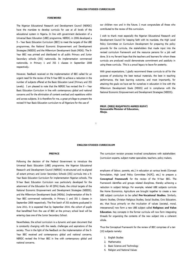 jss1-3 English Studies Intro | PDF | Curriculum | Science & Mathematics