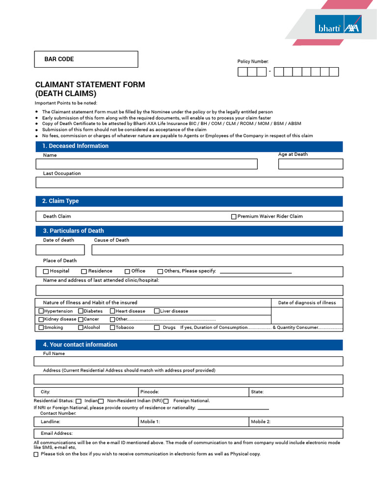 Claimant Statement Death New | PDF