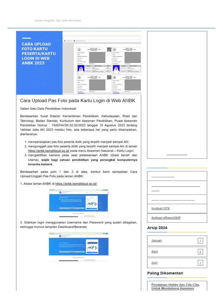 Cara Upload Pas Foto Pada Kartu Login Di Web ANBK - SMP Plus Al Kohar | PDF