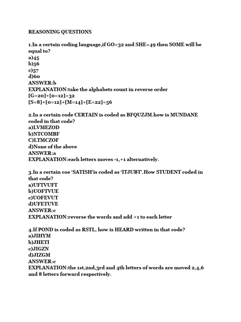1 - Reasoning Questions | PDF