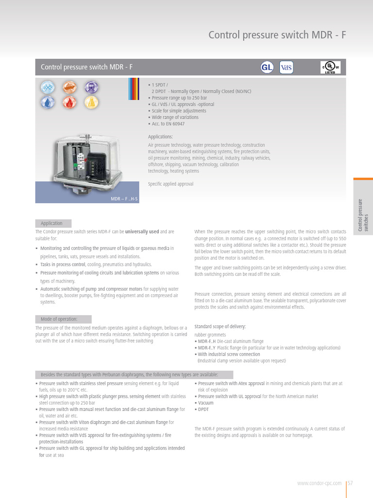 CONDOR Control Pressure Switch MDR F 2017 | PDF
