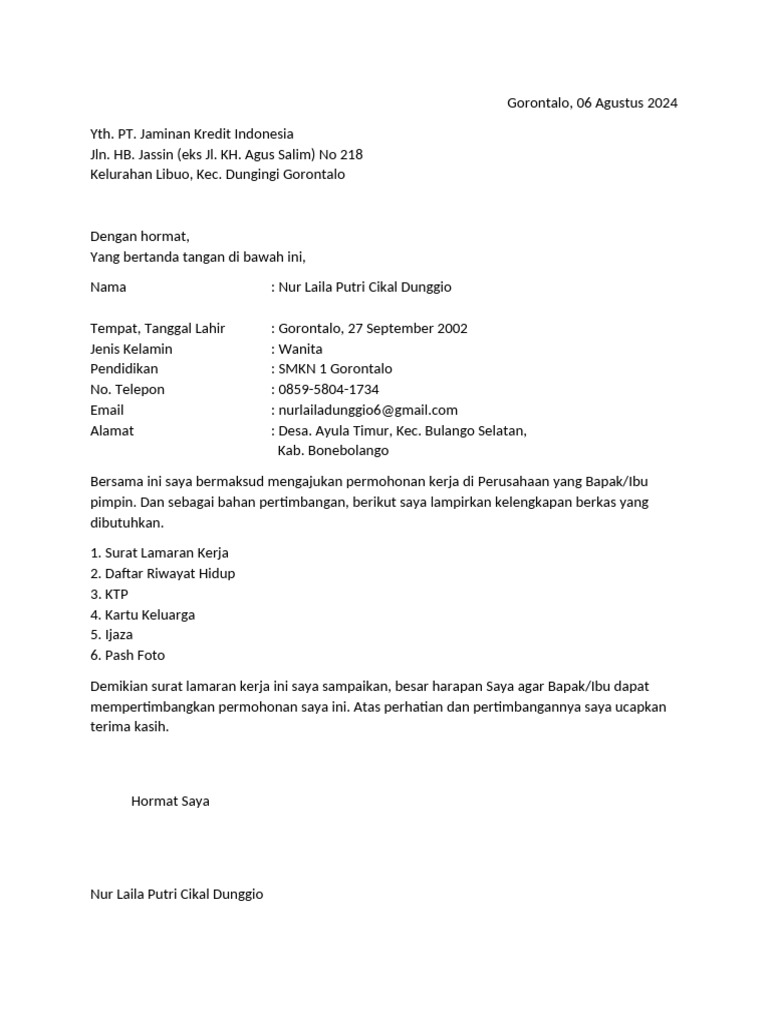 Contoh Format Surat Lamaran Kerja | PDF