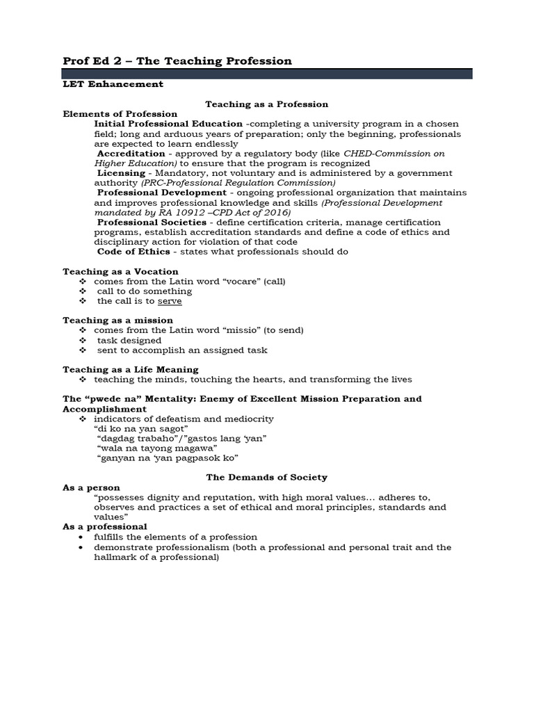 LET Review - Prof Ed 2 - Handouts | PDF