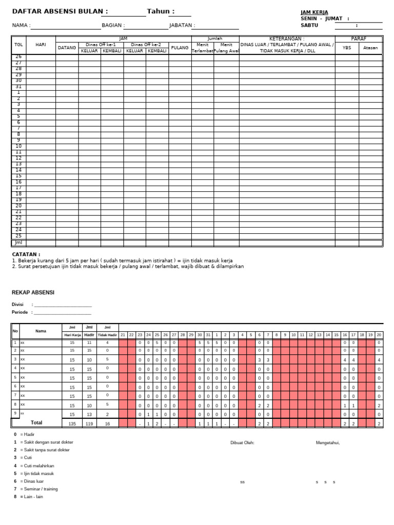 Form Absensi Bulanan | PDF