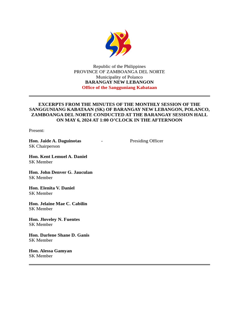 SK Resolution No. 2024 - 005 | PDF
