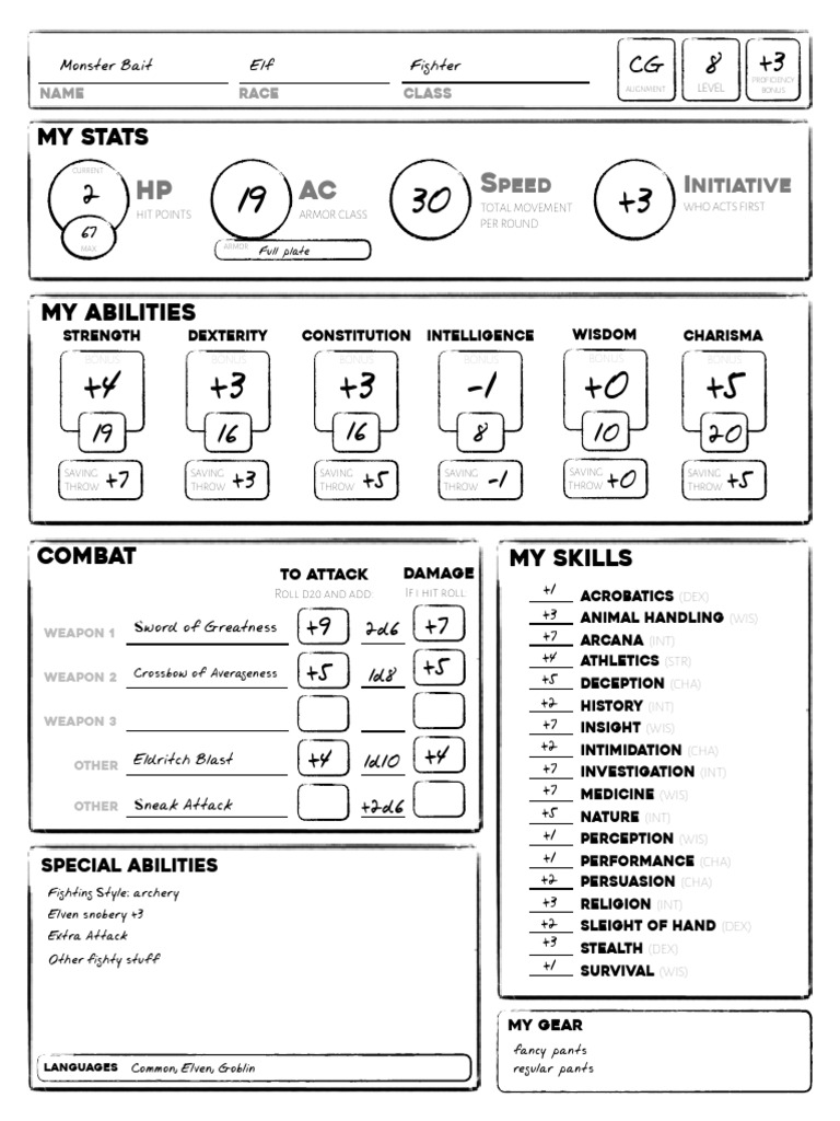 Simple Character Sheet Filled | PDF