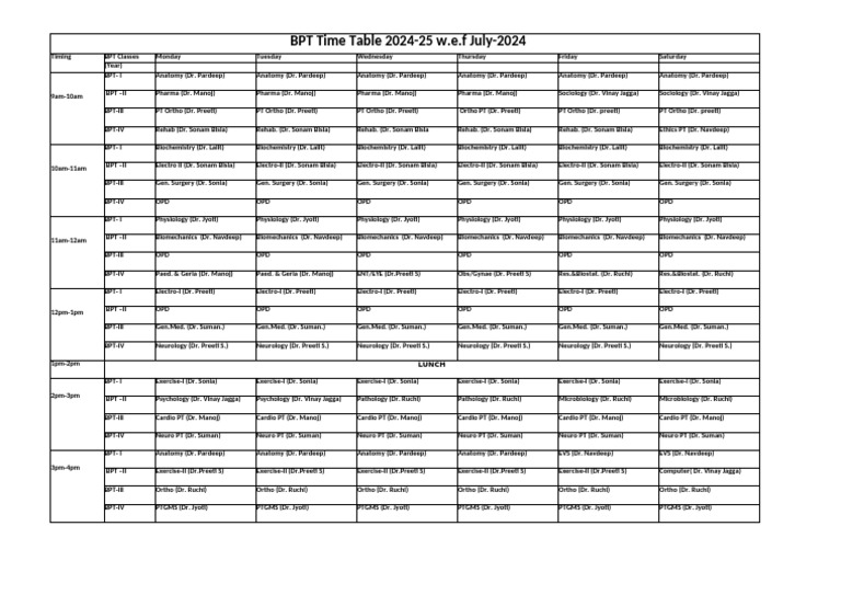 New Time Table Session 2024-25 | PDF