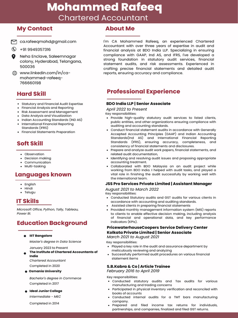 Resume CA Mohammed Rafeeq | PDF