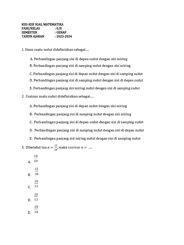 Soal Remidi Matematika KLS X Genap 2023-2024 | PDF