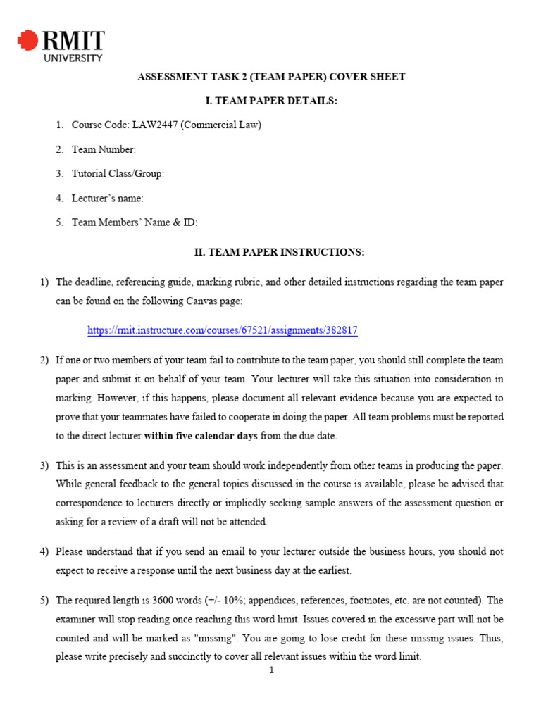 Assessment Task 2 (Team Paper) Question Sem 3 - 2019 (Official Version ...