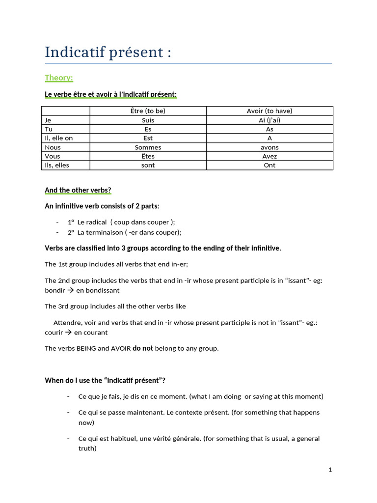 Indicatif Présent | PDF
