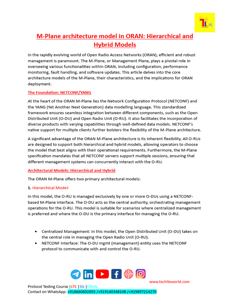 M Plane Architecture Model in ORAN Hierarchical and Hybrid Models | PDF
