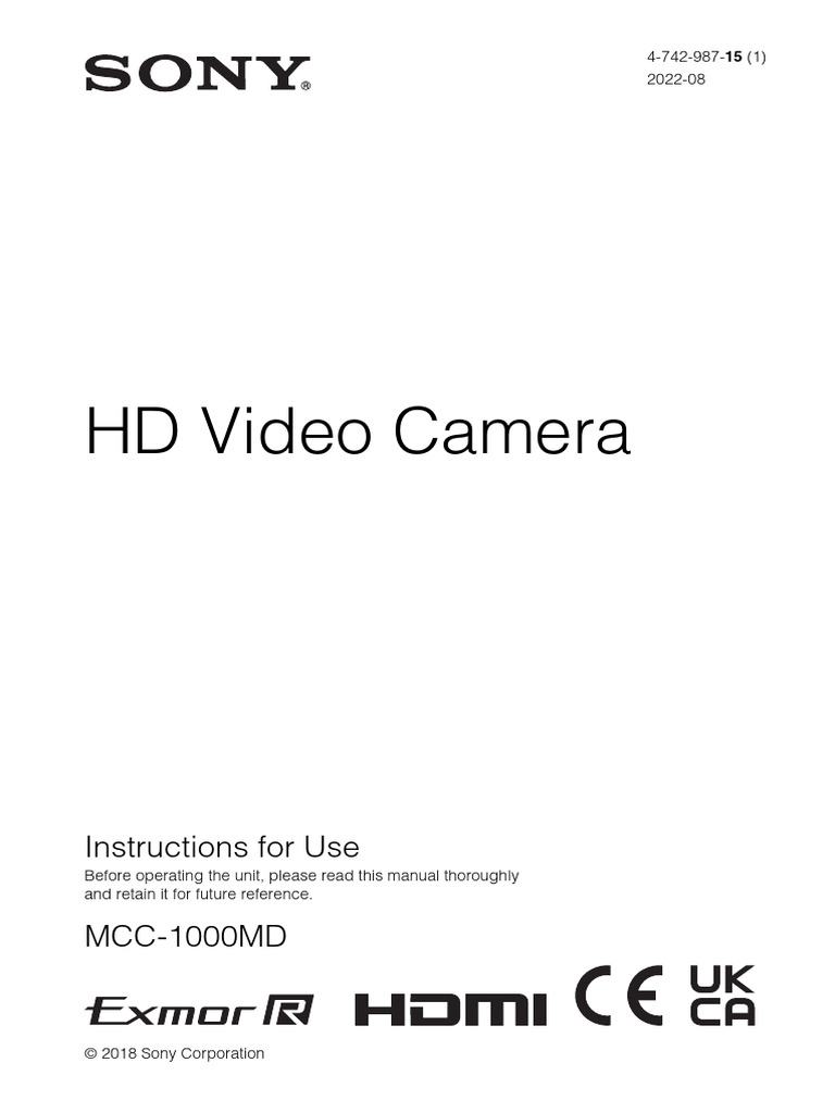 Sony MCC-1000MD HD Video Camera Operator - Man | PDF