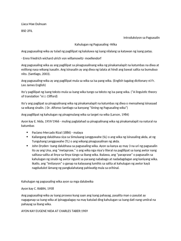 Kahulugan NG Pagsasaling Wika | PDF