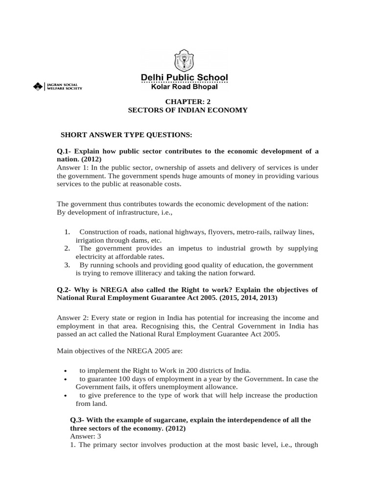 Class 10 Eco Chapter 2 Sectors of Indian Economy Question Answers | PDF