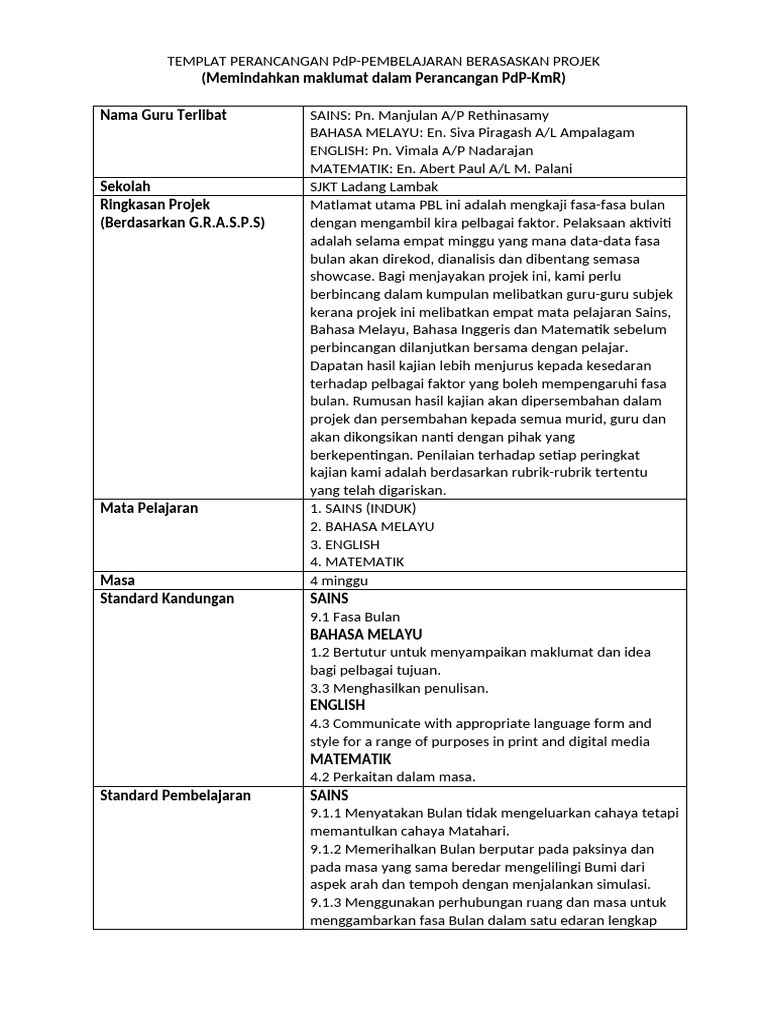 Templat Perancangan PdP-KmR | PDF