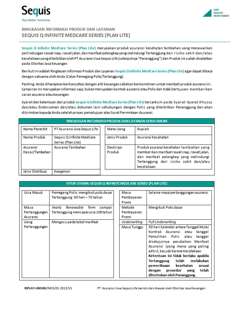 RIPLAY Umum - Sequis Q Infinite MedCare Series v1.1 | PDF