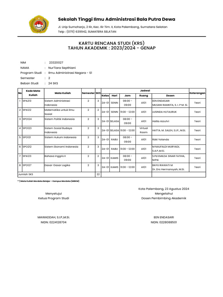 Sisfo Akademik Sekolah Tinggi Ilmu Administrasi Bala Putra Dewa | PDF