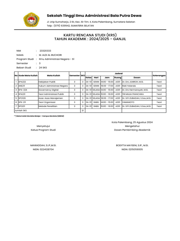 M Aldi Al Buchori (KRS) Semester 3 | PDF