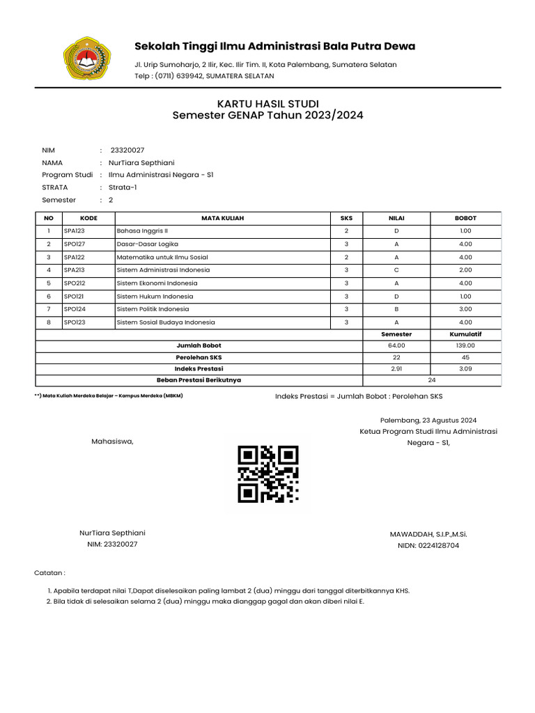 Sisfo Akademik Sekolah Tinggi Ilmu Administrasi Bala Putra Dewa | PDF