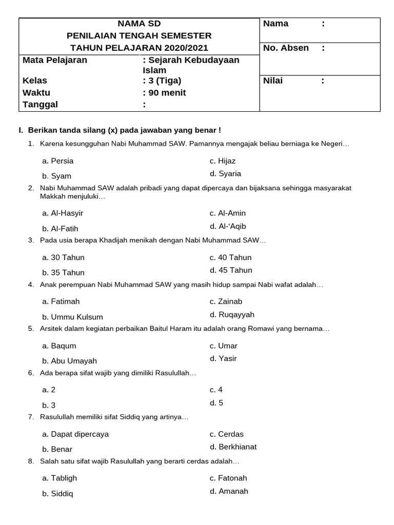 6. SKI SOAL PTS KELAS 3 (2) | PDF