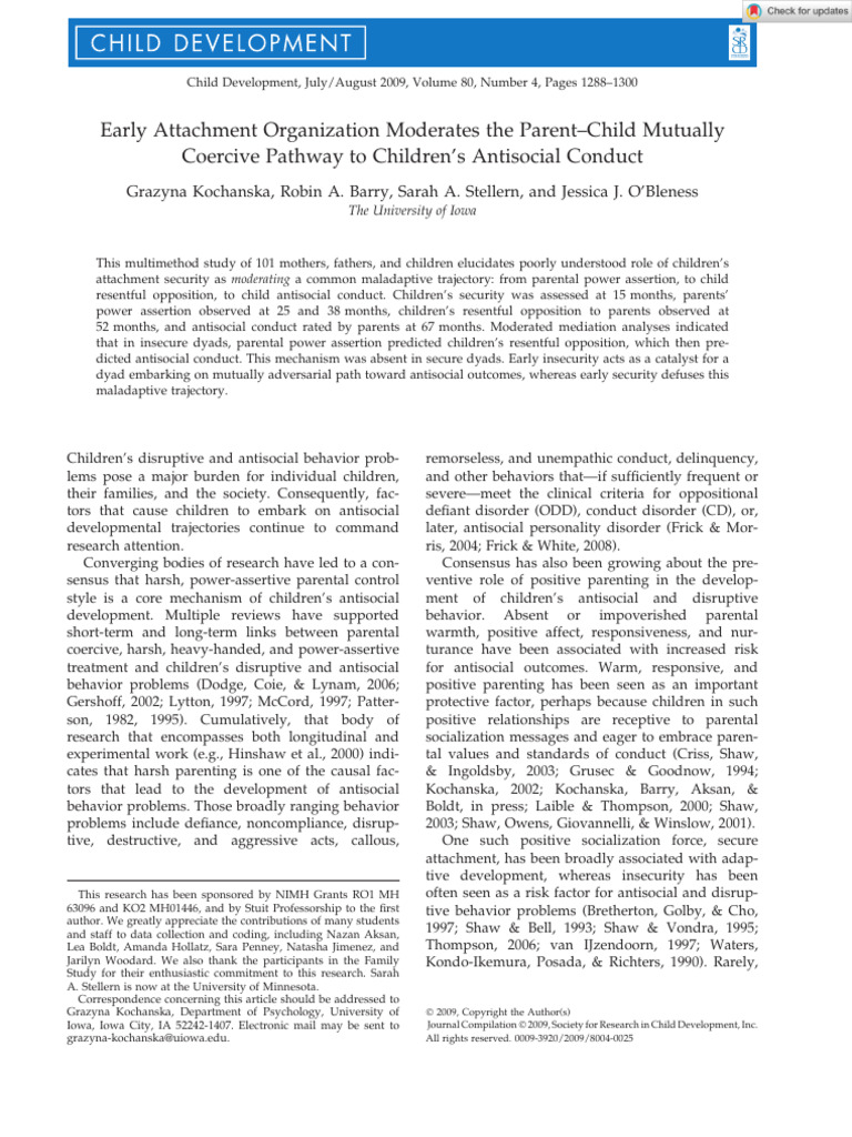 Week 5 Handout - Kochanska (2009) Early Attachment Organisation ...