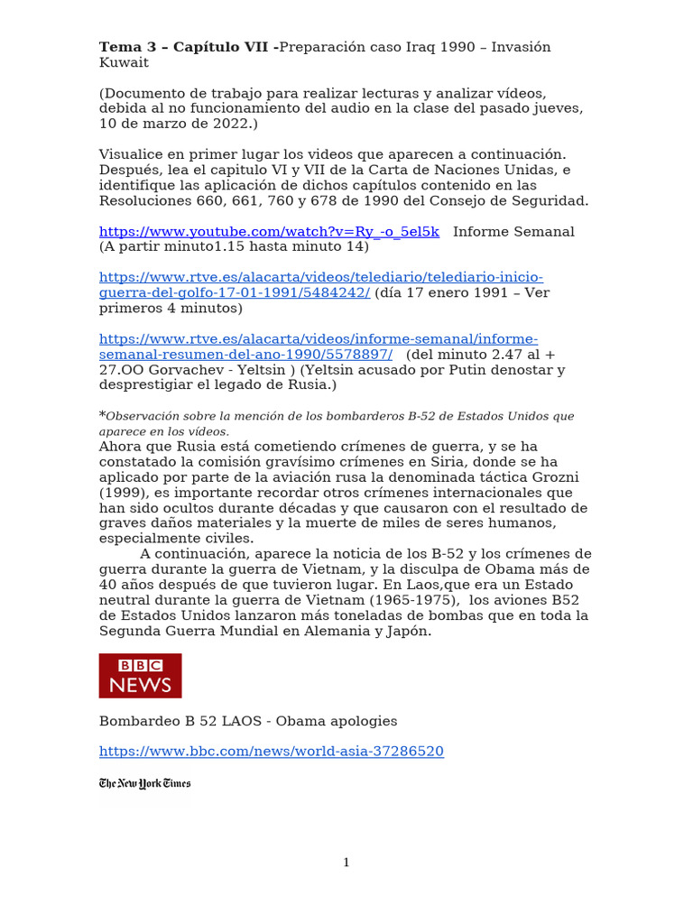 Tema 3 - Capítulo VII Carta ONU CASO IRAQ-KUWAIT RESOLUCION 660 - 661 ...