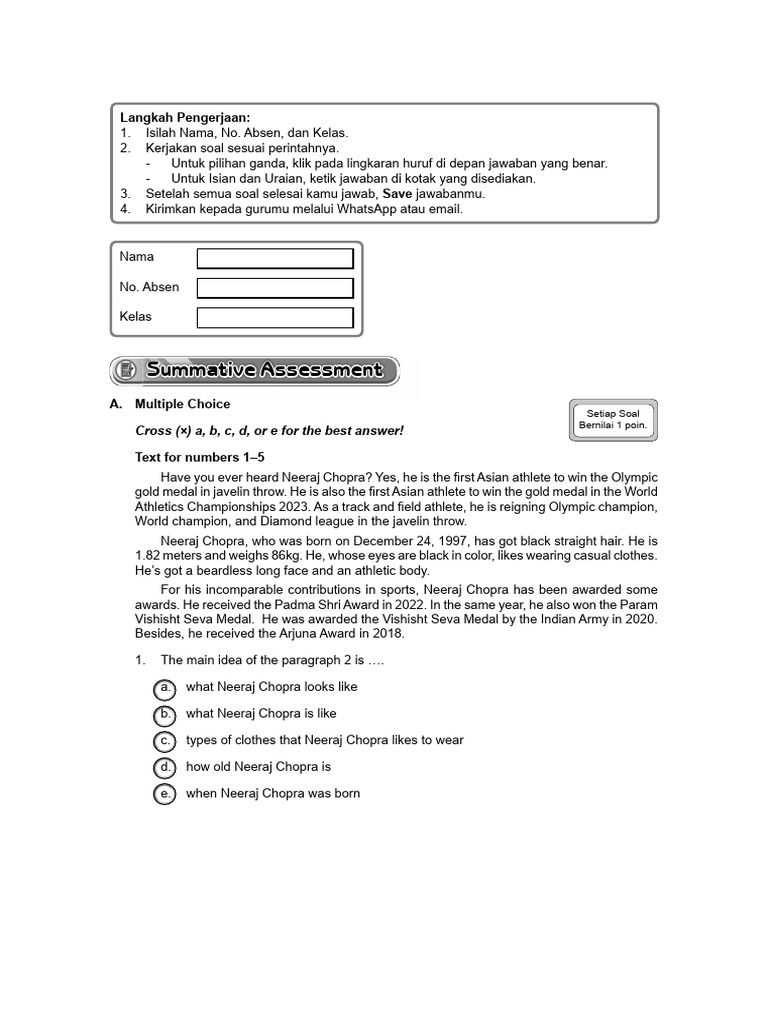 Penilaian Akhir: Atlet dan Deskripsi | PDF | Olahraga & Rekreasi ...