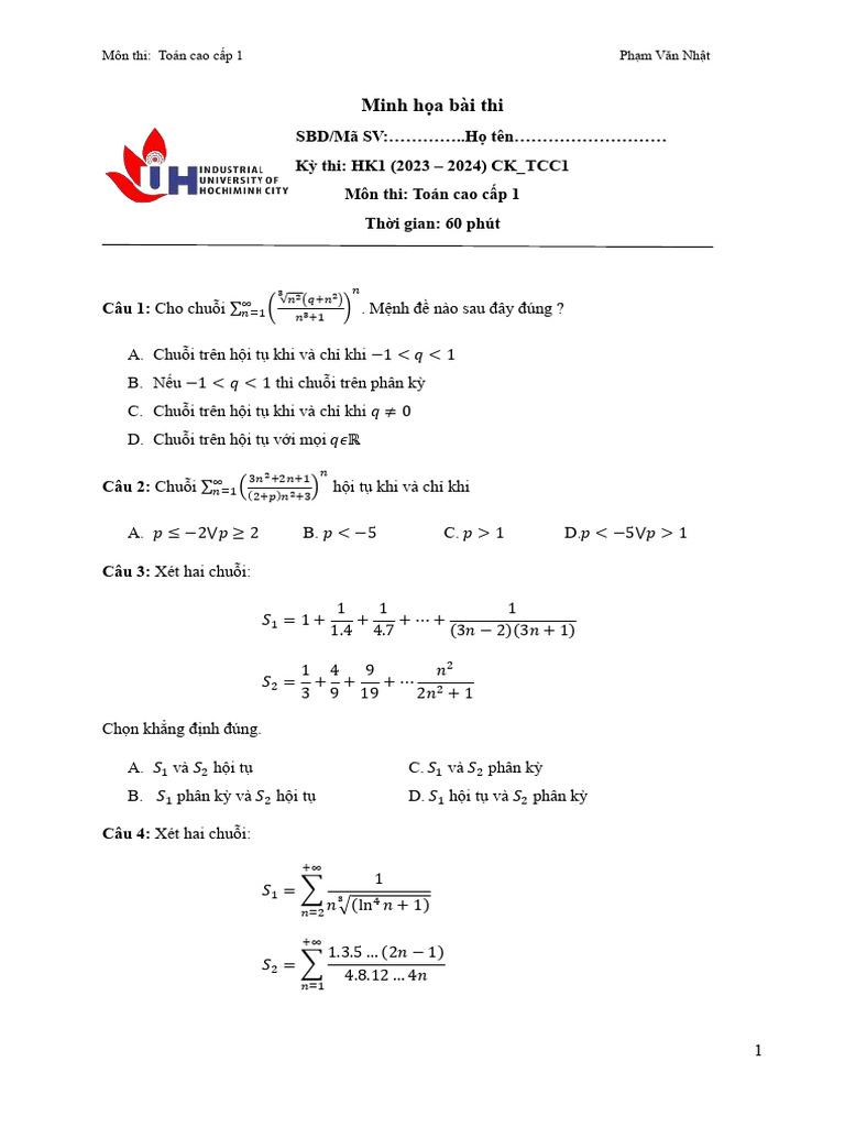 Minh họa bài thi cuối kỳ TCC1 2023-2024 | PDF