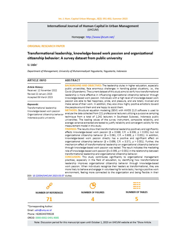 Transformational Leadership Knowledge-Based Work P | PDF | Transformational Leadership | Leadership