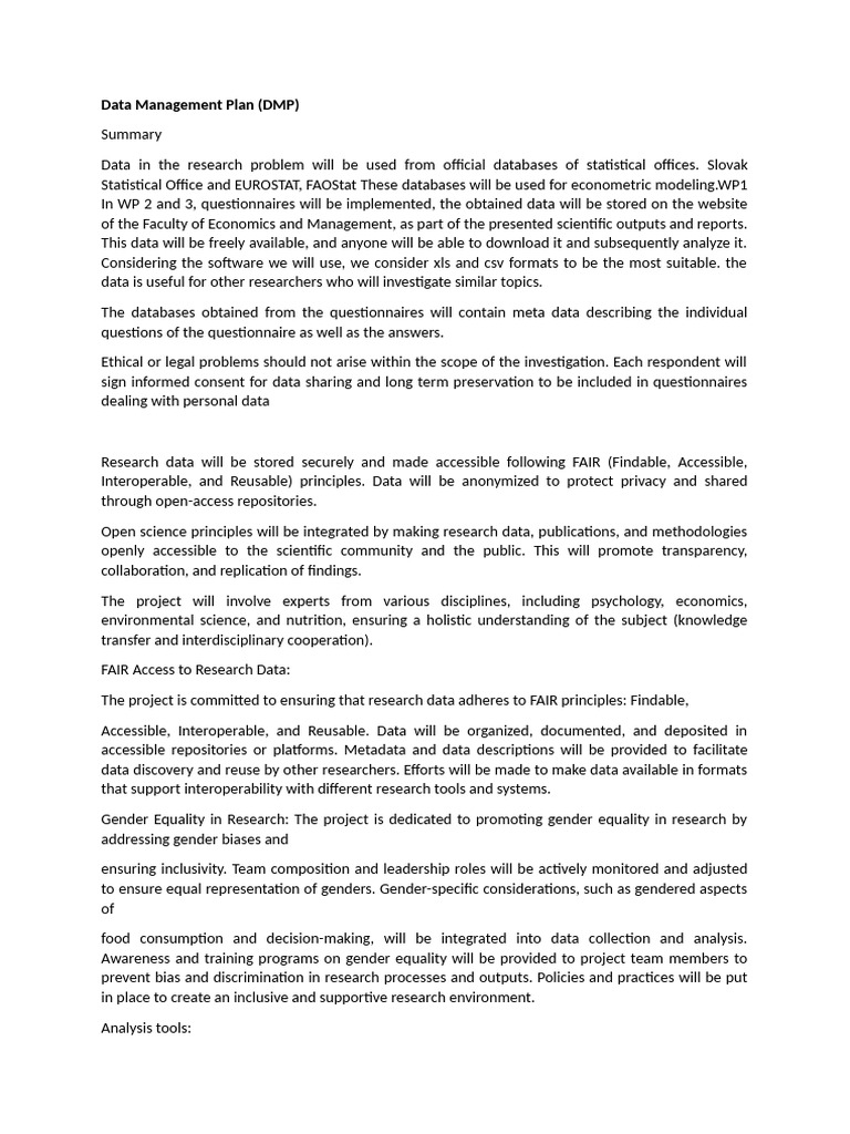 Data Management Plan | PDF