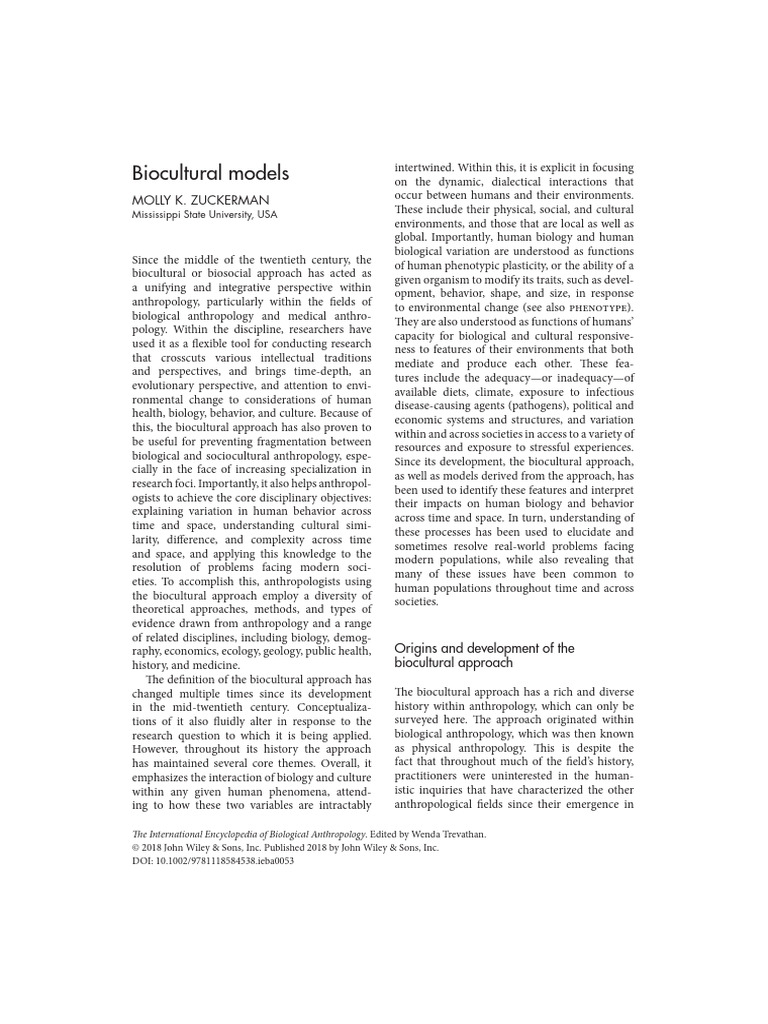Zuckerman, M. - Biocultural Models | PDF