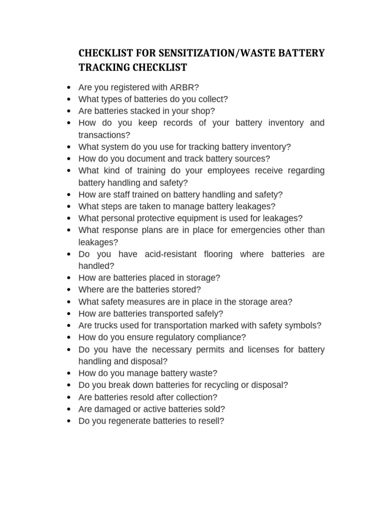 Battery Sensitization Checklist | PDF