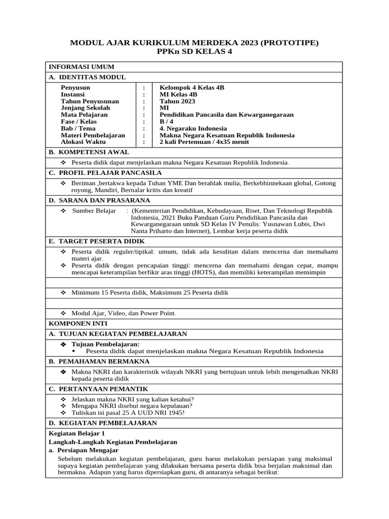 Modul Ajar PPKN BAB 4 Kelompok 4 KELAS 4B | PDF Modul Ajar PPKN BAB 4 Kelompok 4 KELAS 4B | PDF