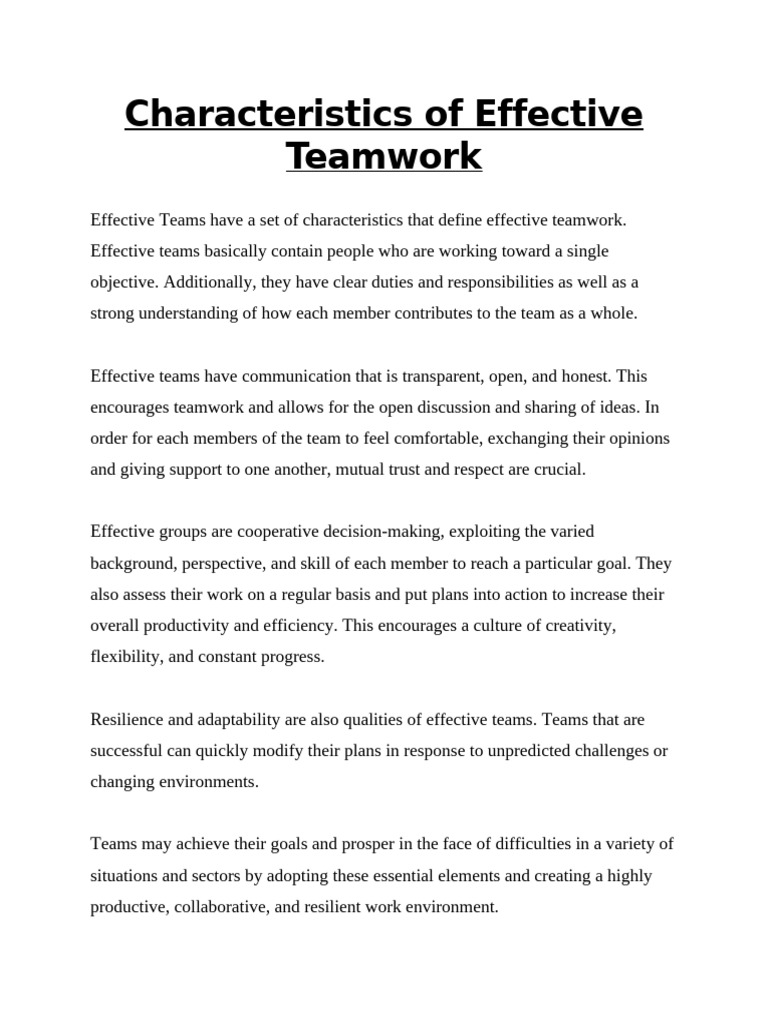Characteristics of Effective Teamwork... | PDF