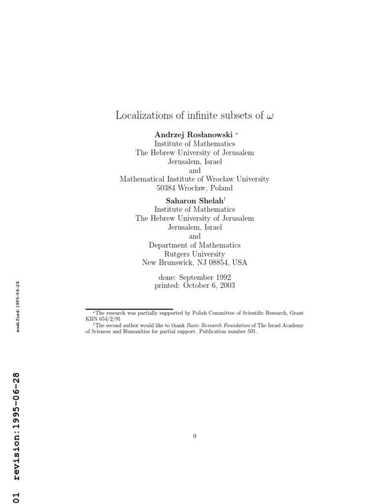 Andrzej Roslanowski and Saharon Shelah - Localizations of Infinite ...