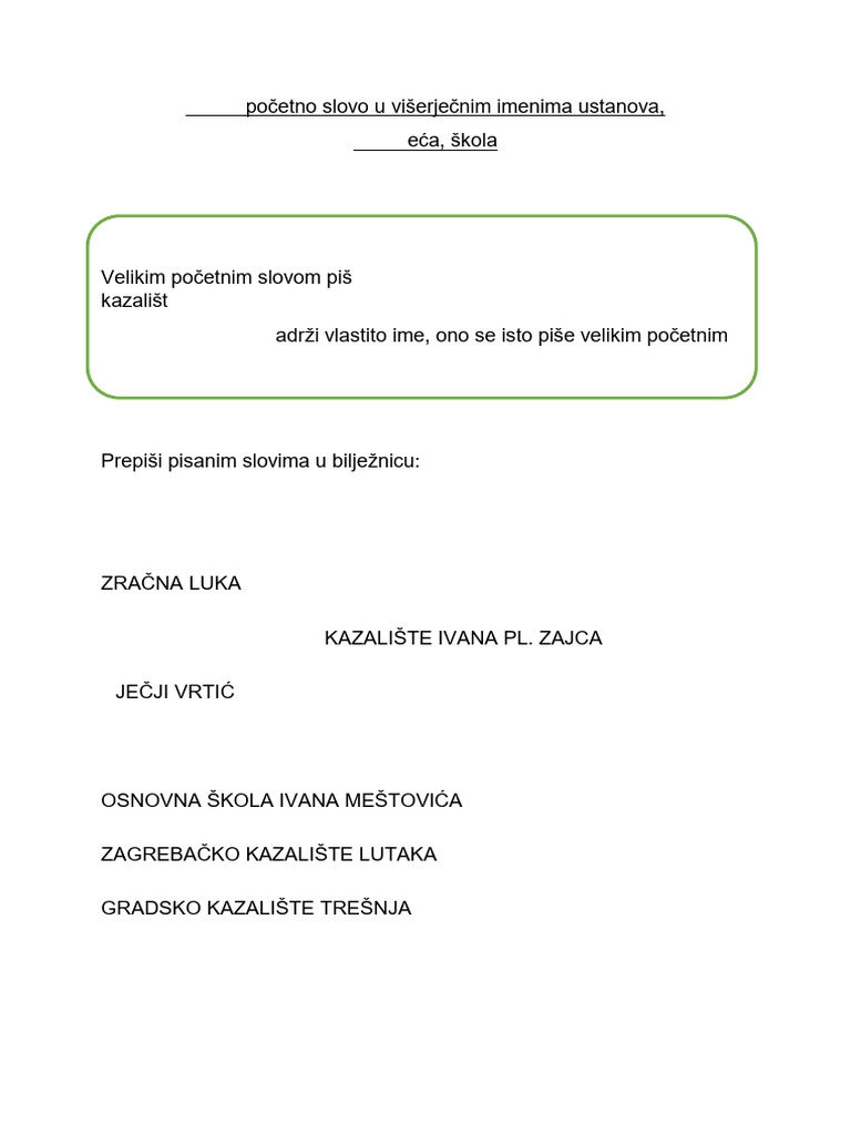 Veliko Pocetno Slovo U Viserjecnim Imenima Ustanova | PDF