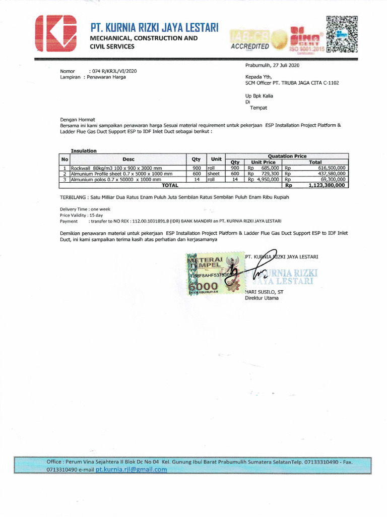Penawaran Harga Material ESP Installation Truba | PDF