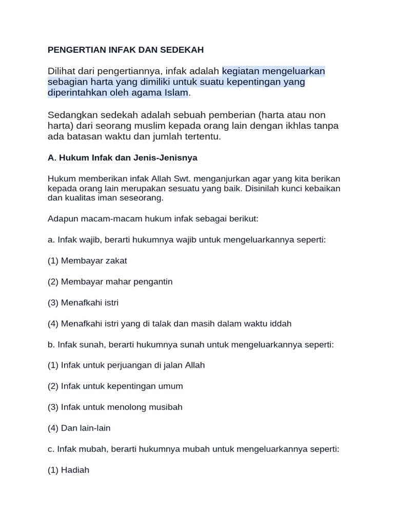 Pengertian Infak Dan Sedekah | PDF